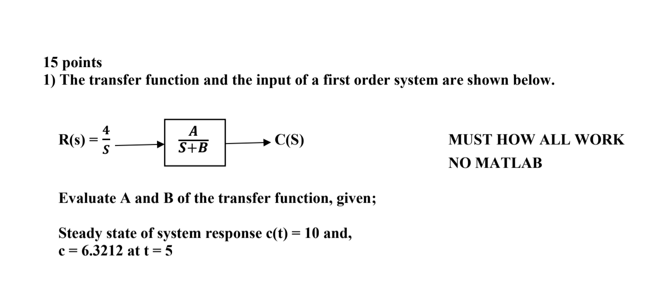 Solved 15 points 1) The transfer function and the input of a | Chegg.com