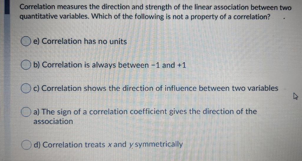 Solved Correlation measures the direction and strength of | Chegg.com