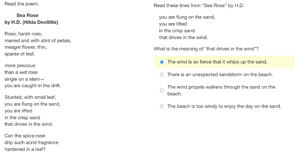Read the poem. Read these lines from "Sea Rose" by | Chegg.com