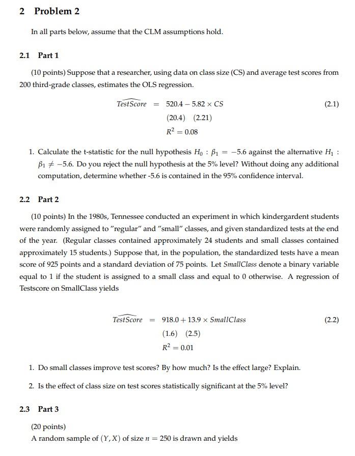 Solved In all parts below, assume that the CLM assumptions | Chegg.com