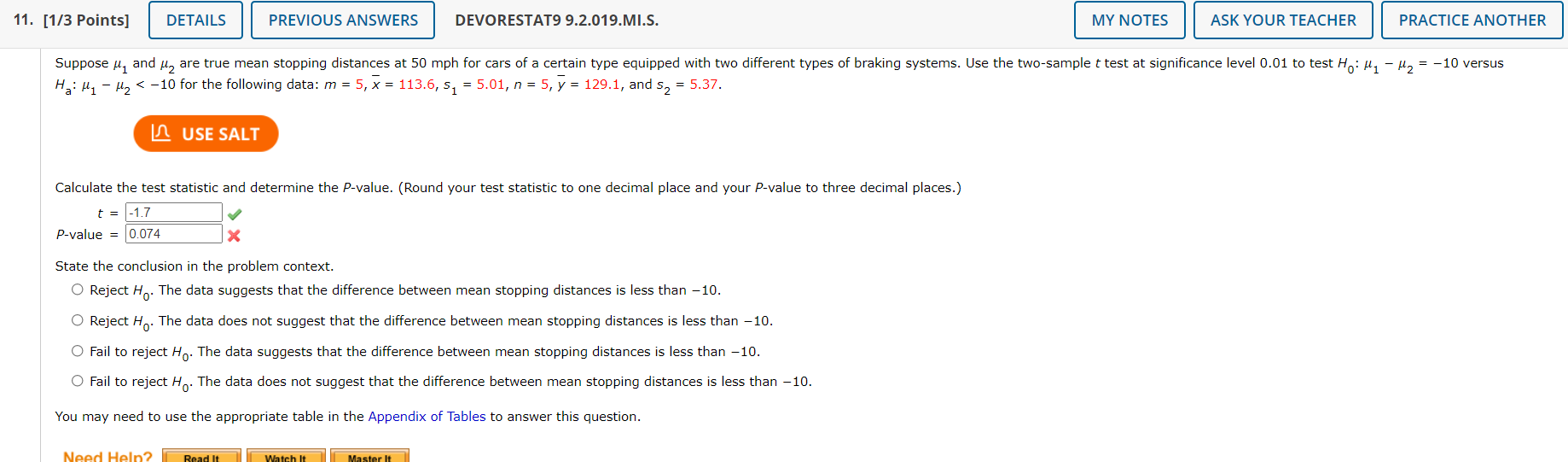 Solved 11. [1/3 Points] DETAILS PREVIOUS ANSWERS DEVORESTAT9 | Chegg.com