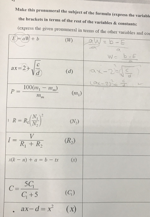Solved Make this pronumeral the subject of the formula | Chegg.com