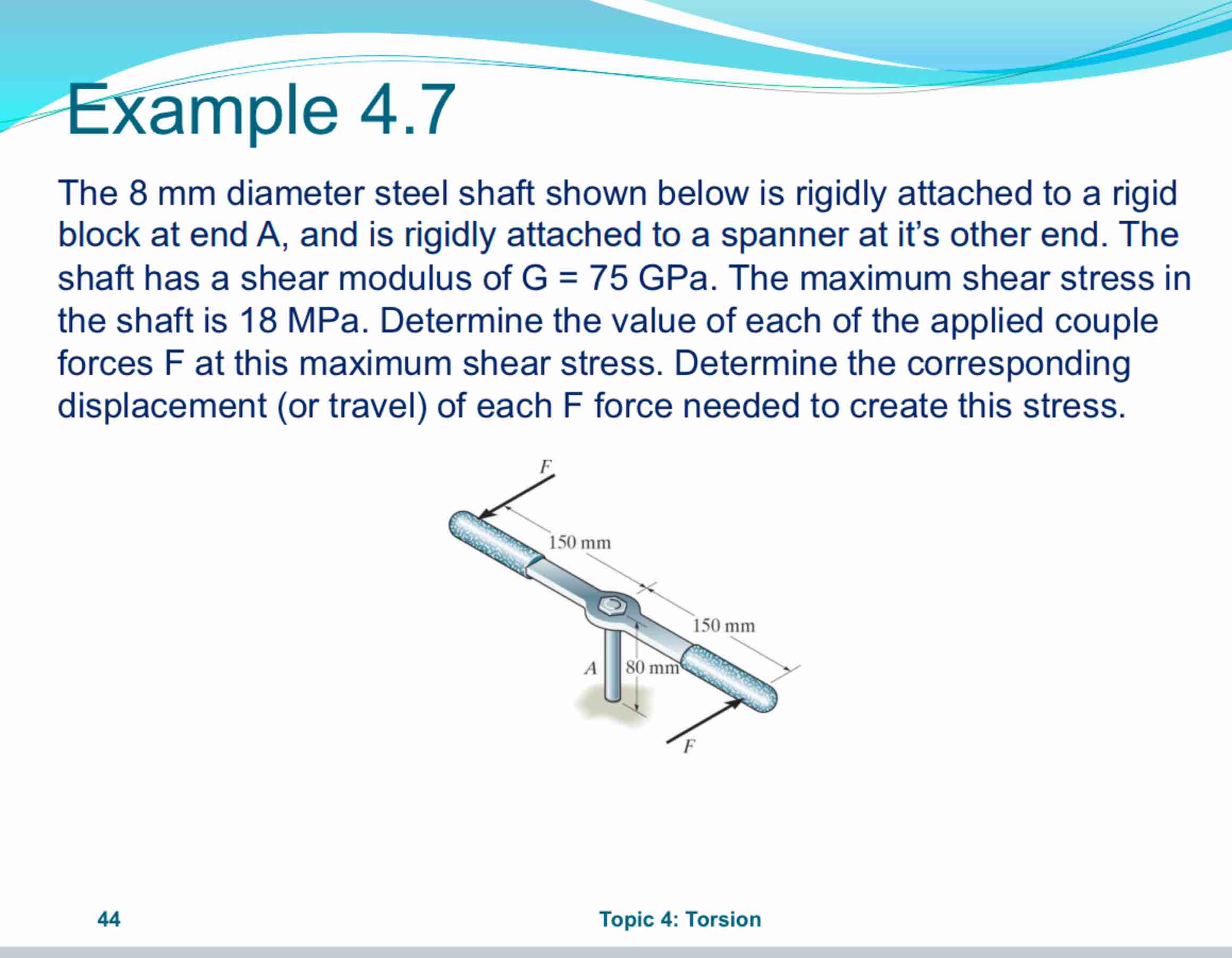 Solved Example 4.7The 8 ﻿mm diameter steel shaft shown below | Chegg.com