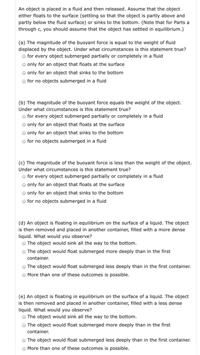 Solved An object is placed in a fluid and then released. | Chegg.com