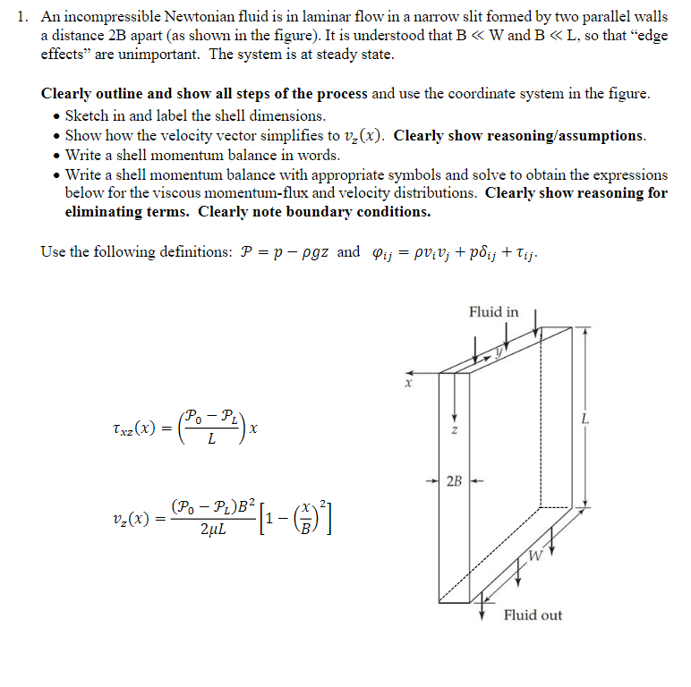 Solved 1. An incompressible Newtonian fluid is in laminar | Chegg.com