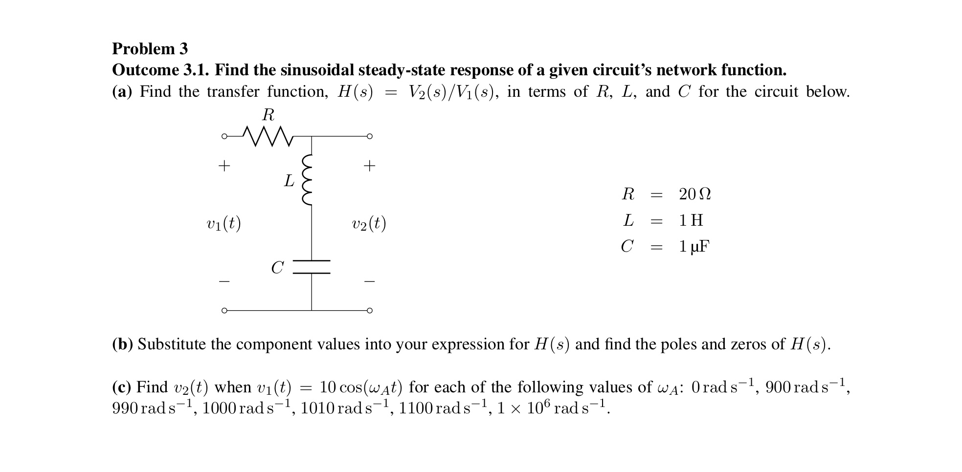 Solved Outcome 3.1. Find the sinusoidal steady-state | Chegg.com