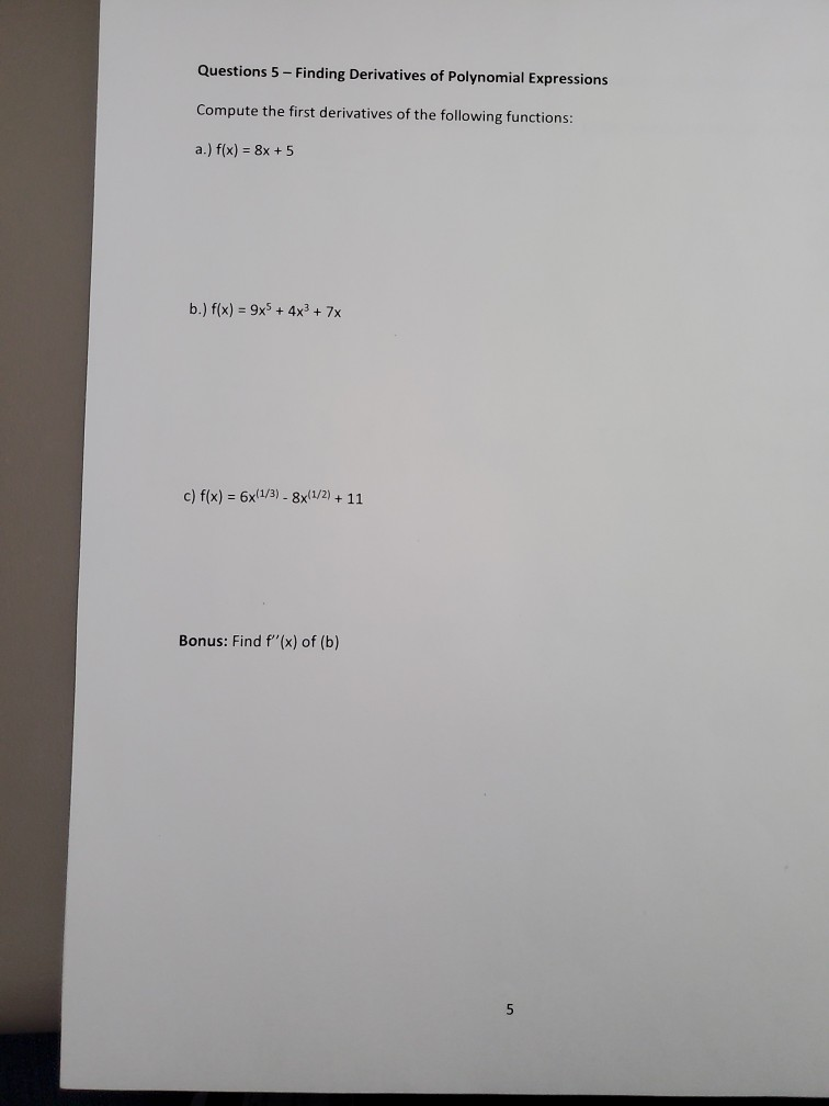 Solved Questions 5 - Finding Derivatives of Polynomial | Chegg.com