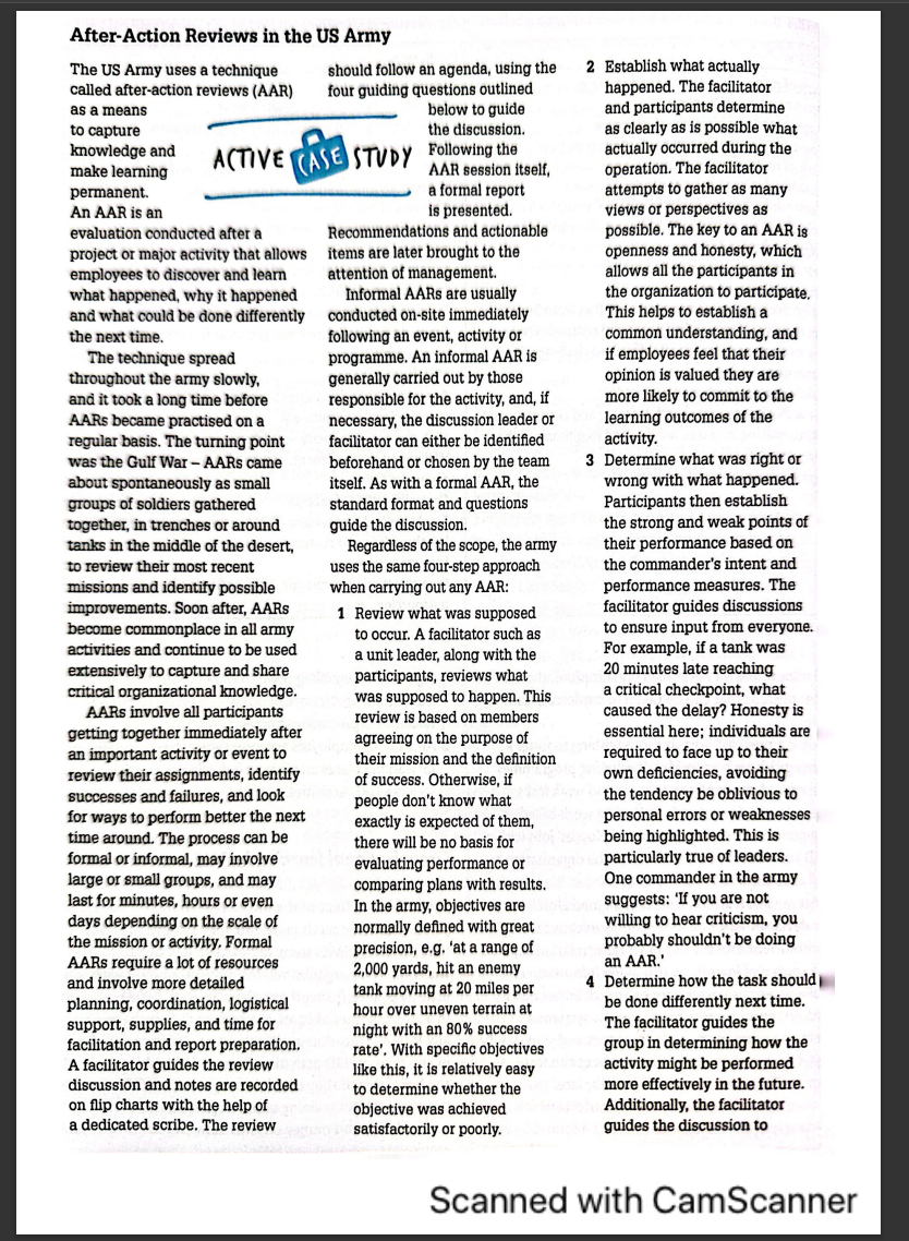 Solved After-Action Reviews in the US Army The US Army uses | Chegg.com