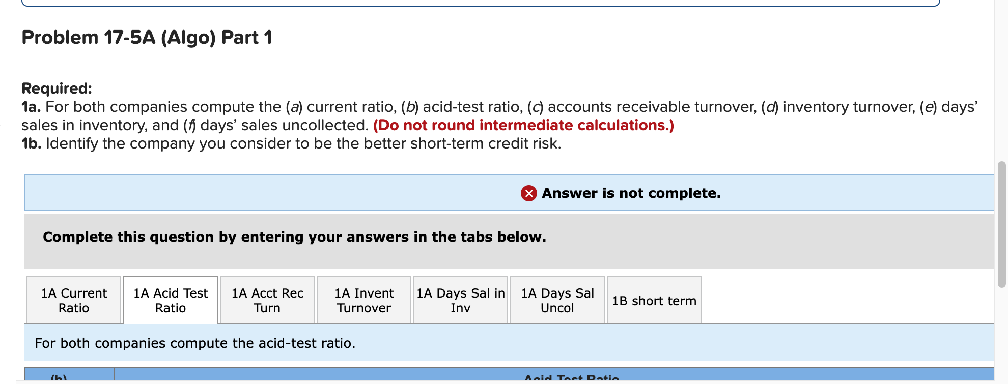 Solved Problem 17-5A (Algo) Comparative ratio analysis LO P3 | Chegg.com