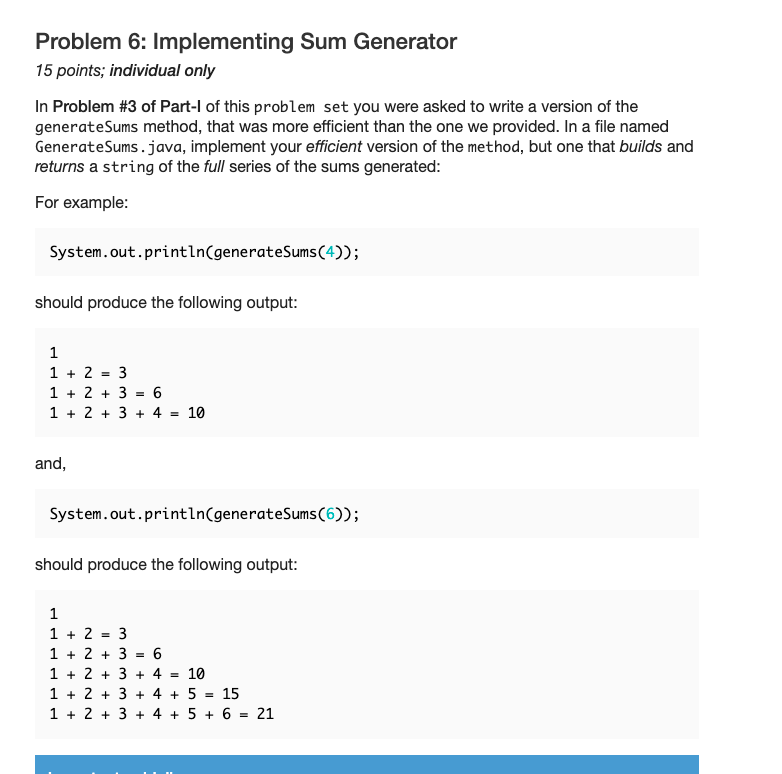 Solved Problem 6: Implementing Sum Generator 15 points; | Chegg.com