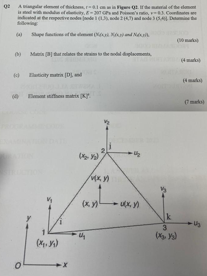 Solved A triangular element of thickness, t=0.1 cm as in | Chegg.com