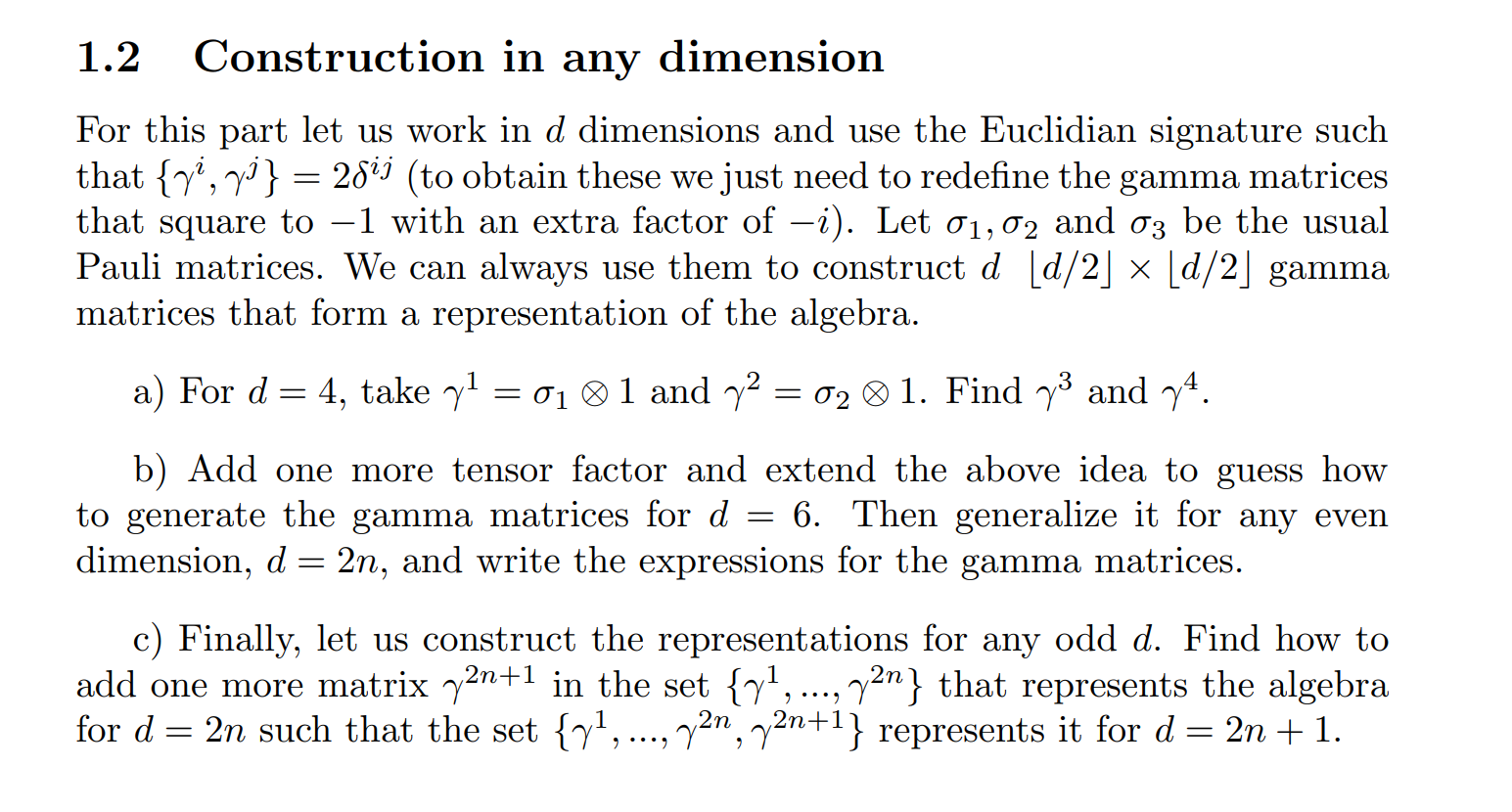 Solved 1.2 Construction in any dimension For this part let | Chegg.com