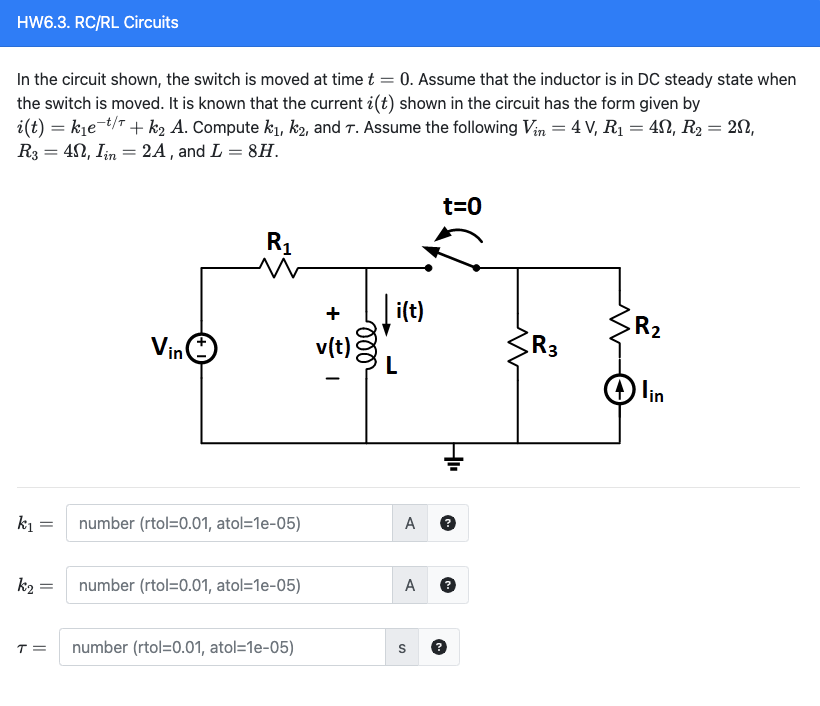 Solved In the circuit shown, the switch is moved at time | Chegg.com