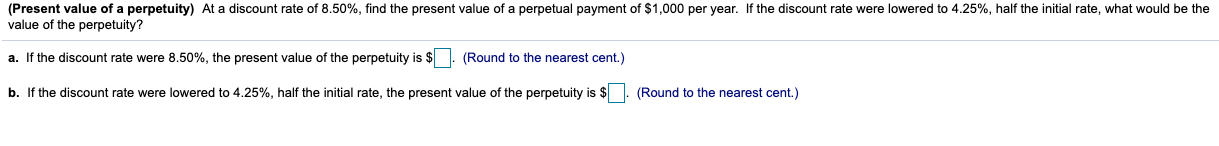 Solved (Present value of a perpetuity) At a discount rate of | Chegg.com