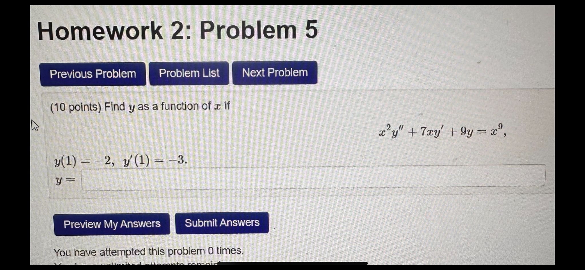 Solved (10 points) Find y as a function of x if | Chegg.com