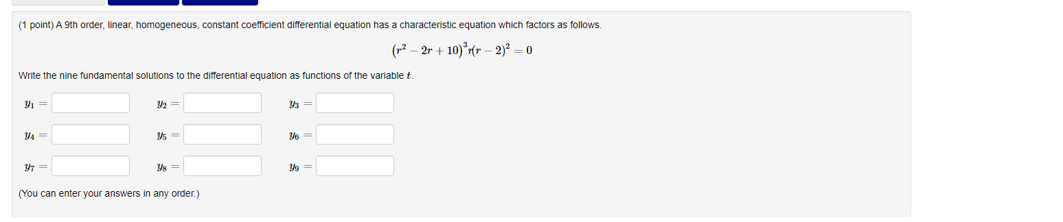 Solved 1 Point A 9th Order Linear Homogeneous Constant
