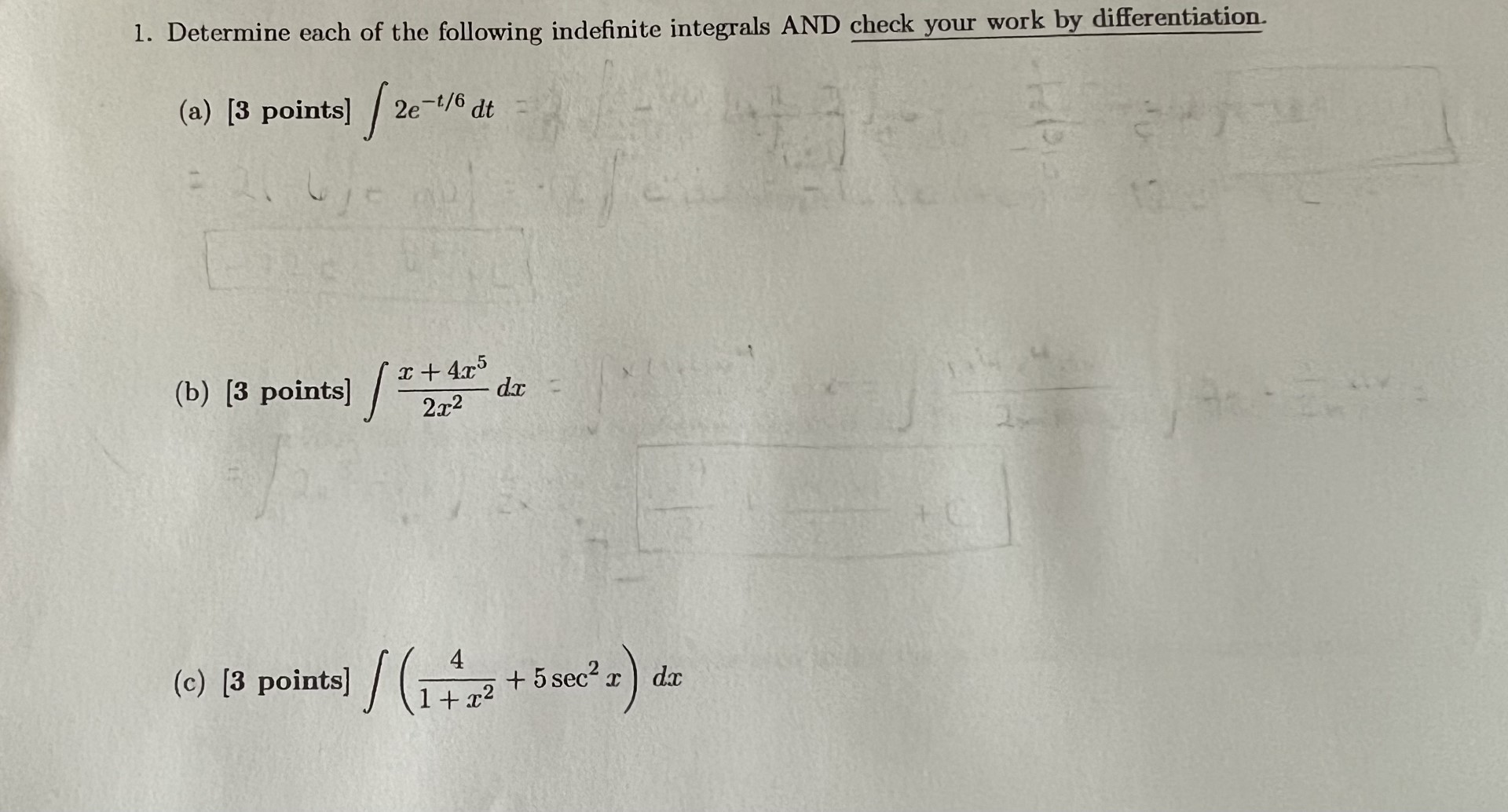 Solved 1. Determine each of the following indefinite | Chegg.com