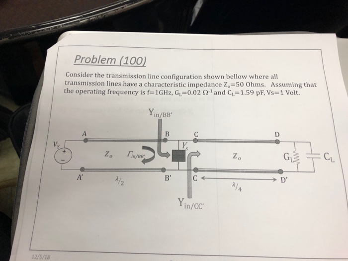 Solved Problem (100) Consider the transmission line | Chegg.com