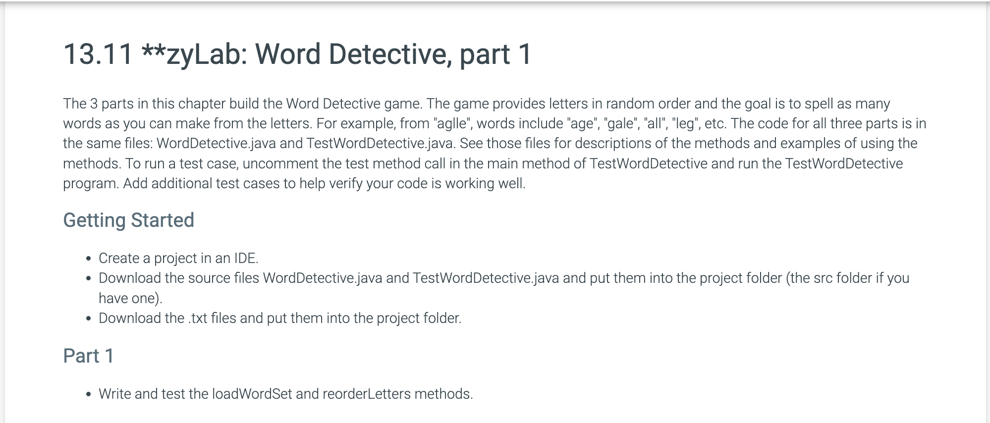 Solved The 3 parts in this chapter build the Word Detective | Chegg.com