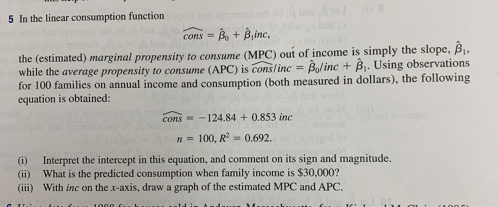 Solved LUMU 5 In the linear consumption function cola bro ! | Chegg.com