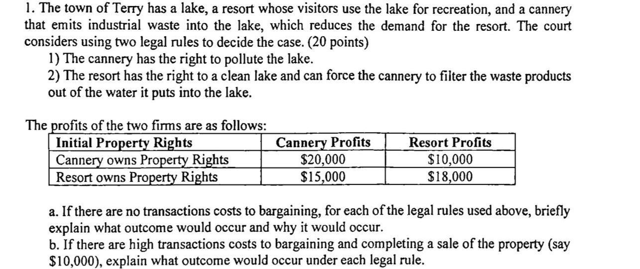 1. The town of Terry has a lake, a resort whose | Chegg.com