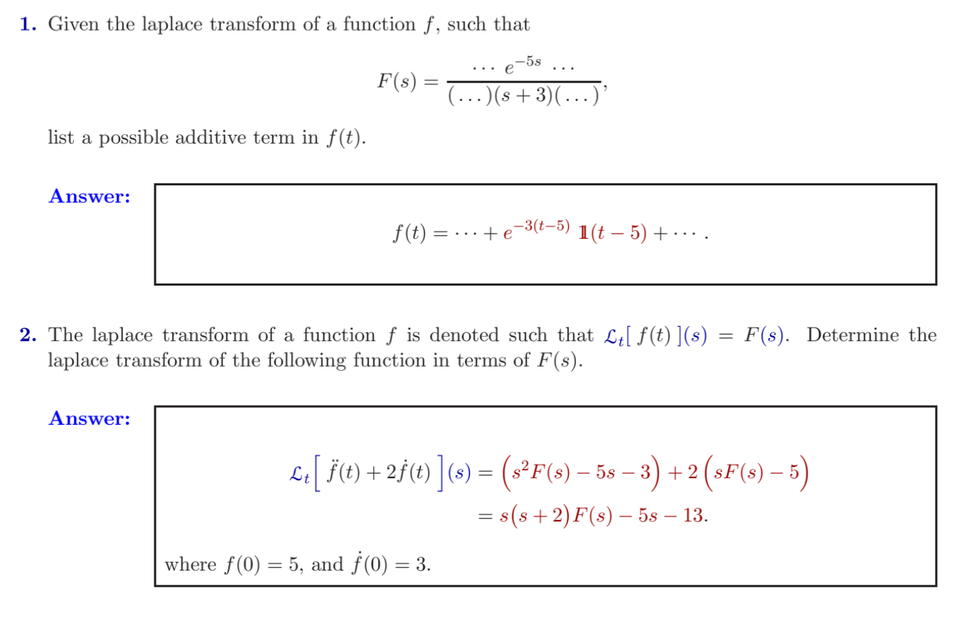 Solved 1. Given the laplace transform of a function f, such | Chegg.com