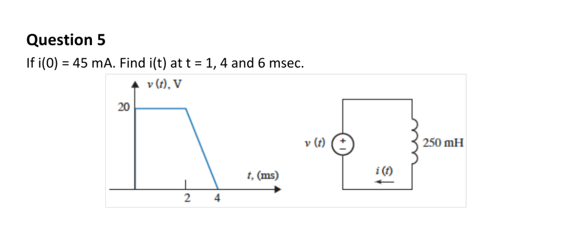 Solved If i(0)=45 mA. Find i(t) at t=1,4 and 6msec. | Chegg.com