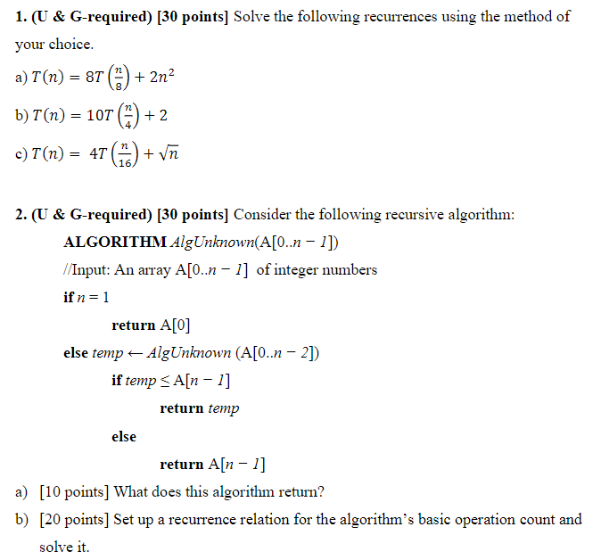 Solved 1. (U \& G-required) [ 30 points] Solve the following | Chegg.com