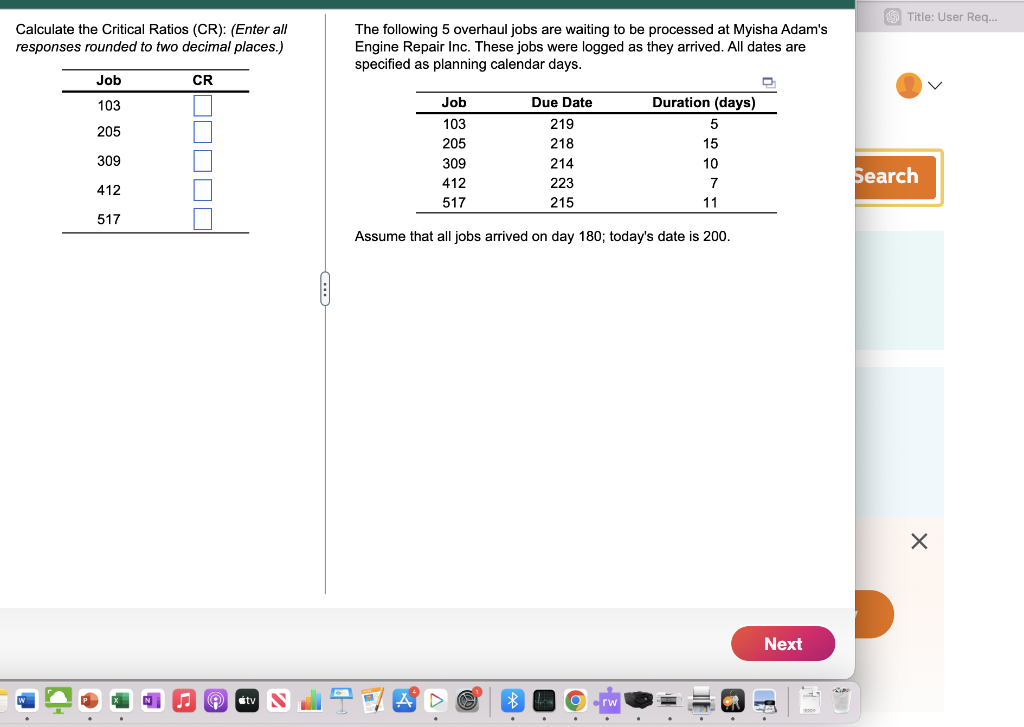 Solved Calculate the Critical Ratios (CR): (Enter all The | Chegg.com