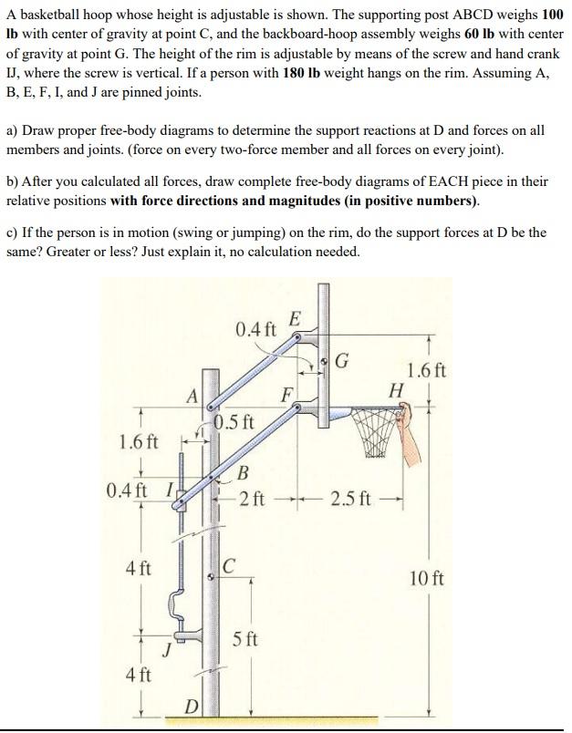 Solved A basketball hoop whose height is adjustable is | Chegg.com