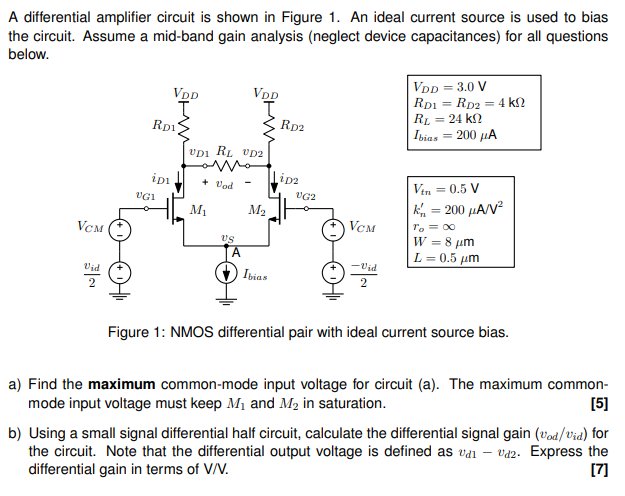 Solved A differential amplifier circuit is shown in Figure | Chegg.com