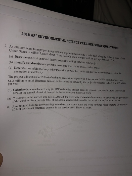 Solved 2018 AP ENVIRONMENTAL SCIENCE FREE-RESPONSE QUESTIONS | Chegg.com