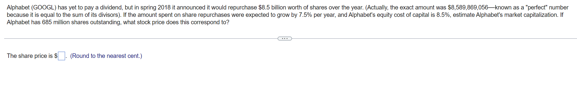 Solved Alphabet has 685 million shares outstanding, what | Chegg.com