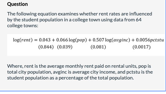 Solved Question The following equation examines whether rent | Chegg.com