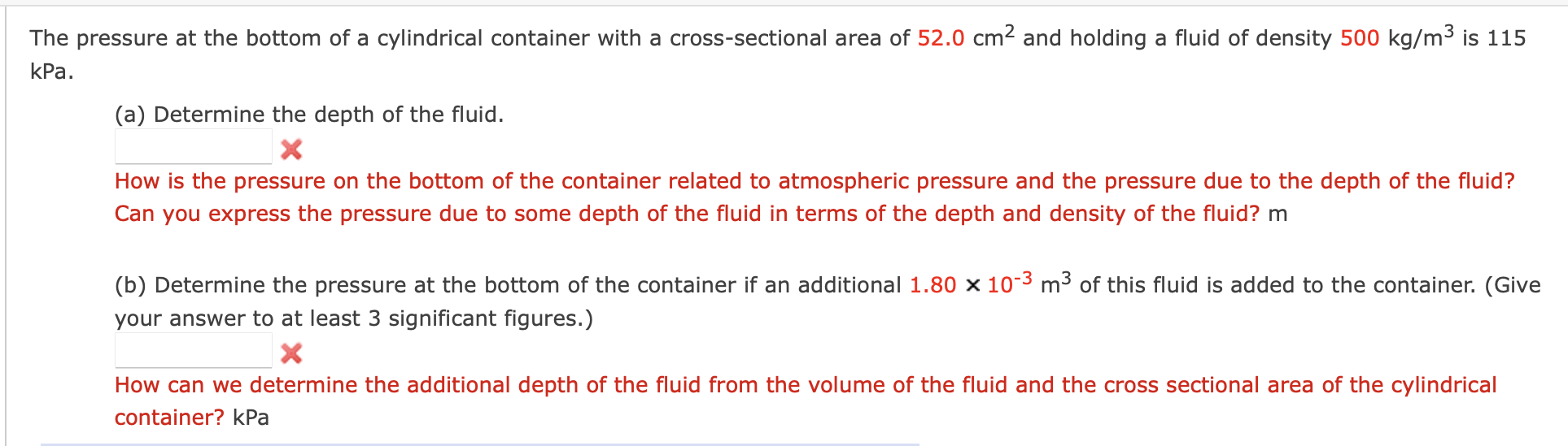 Solved The pressure at the bottom of a cylindrical container | Chegg.com