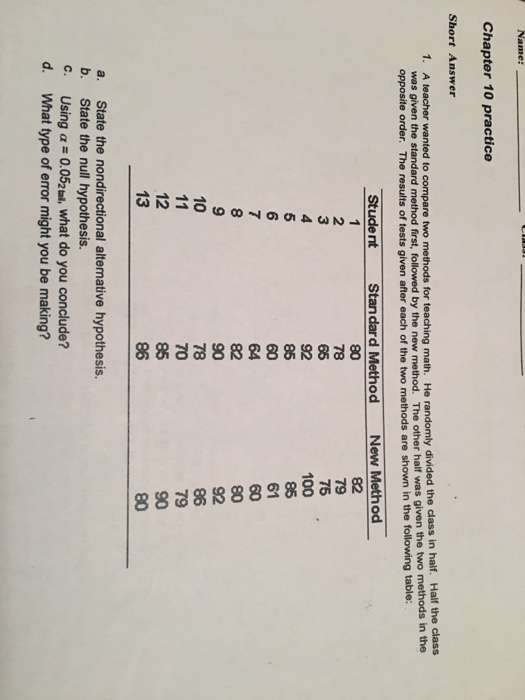 Solved A teacher wanted to compare two methods for teaching | Chegg.com