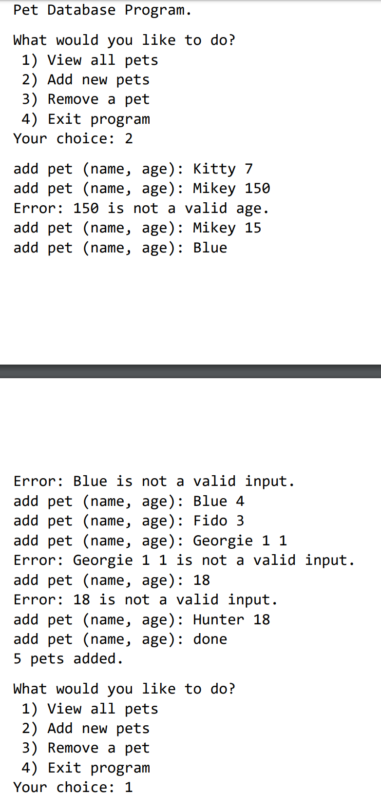 Solved Java program will load the pet data file from a text | Chegg.com