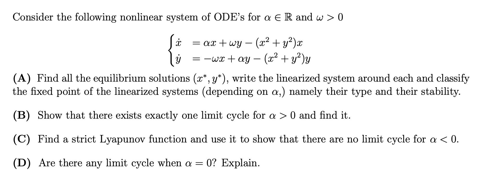 Solved Consider the following nonlinear system of ODE's for | Chegg.com