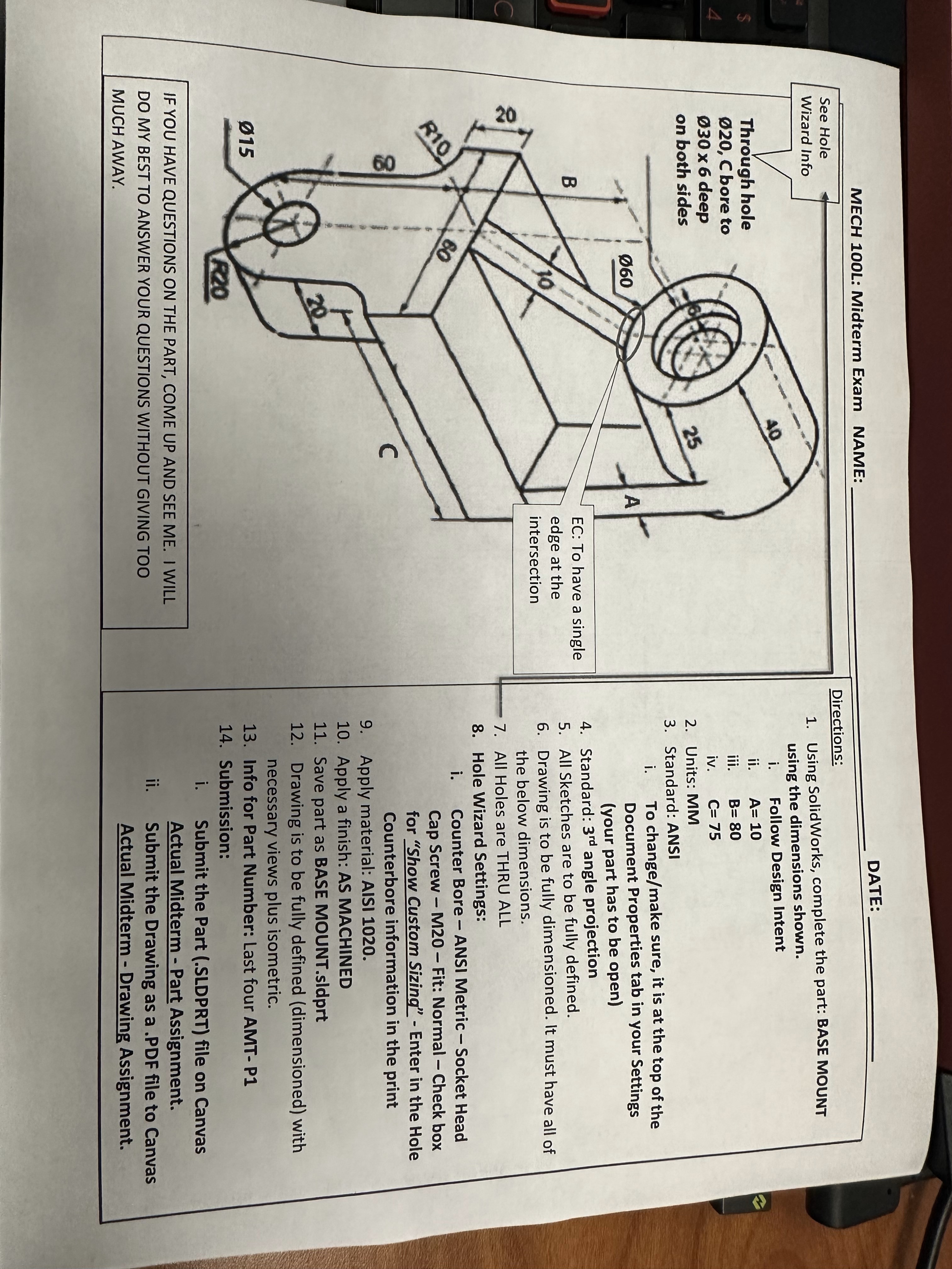 1. Using SolidWorks, complete the part: BASE MOUNT | Chegg.com