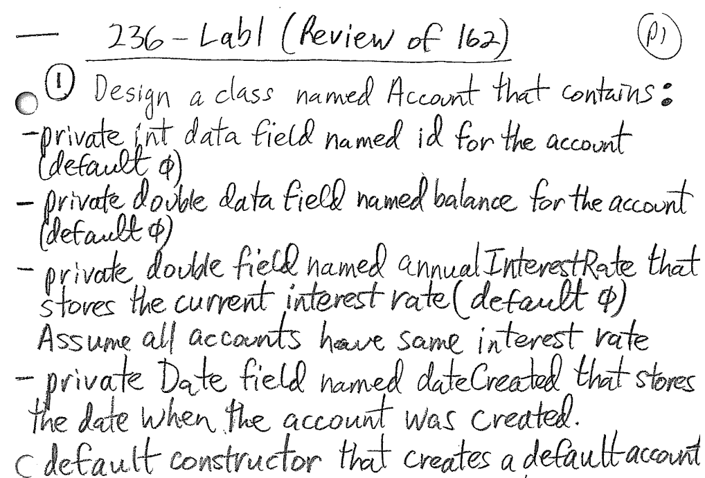 Solved (1) Design a class named Account that contains: - | Chegg.com