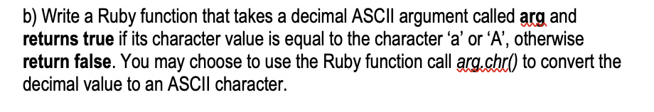 Solved b) Write a Ruby function that takes a decimal ASCII | Chegg.com