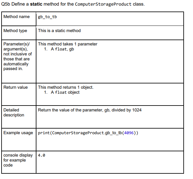 Solved Q5а Write a class that fulfils the following | Chegg.com