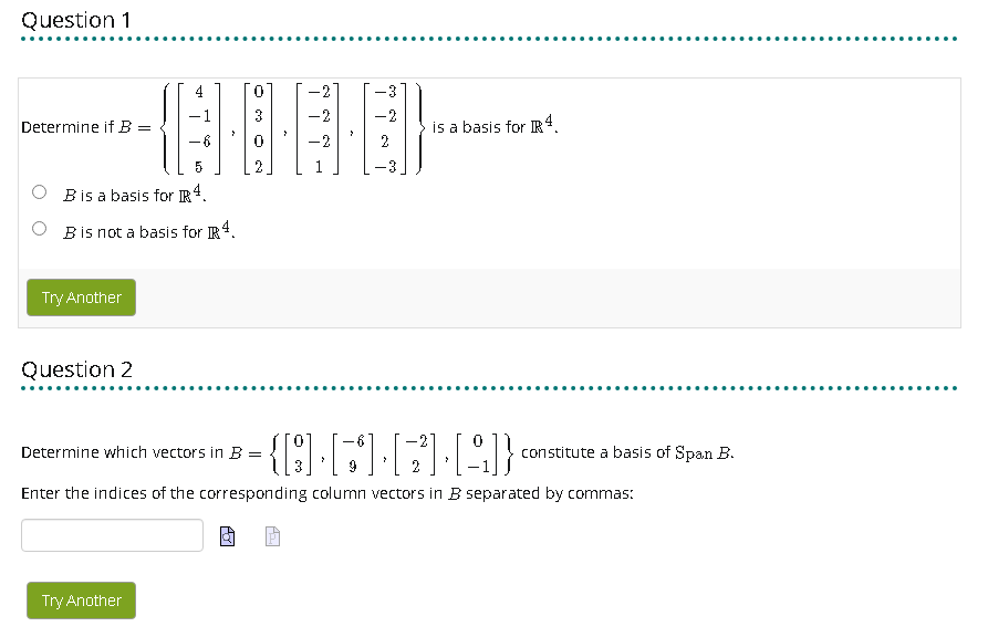 Solved Question 1 3 1 3 -3 0 2 -3 The set B= 2 -1 is | Chegg.com