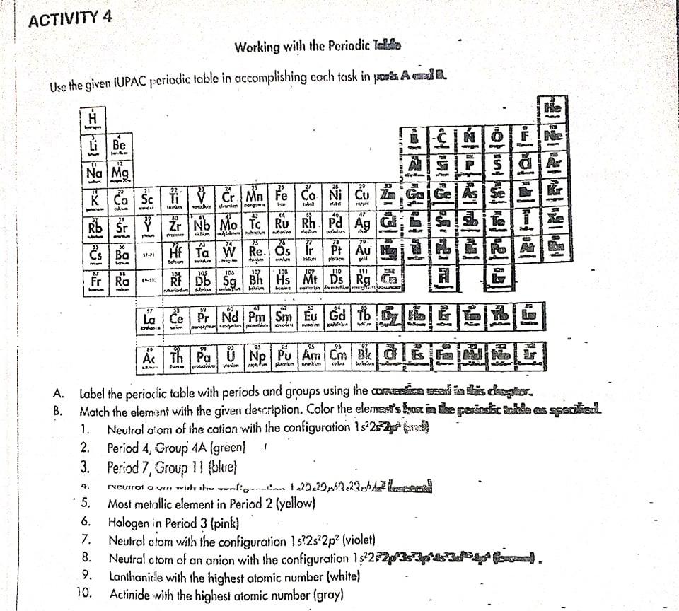 Solved ACTIVITY 4 Working with the Periodic Telelo Use the | Chegg.com