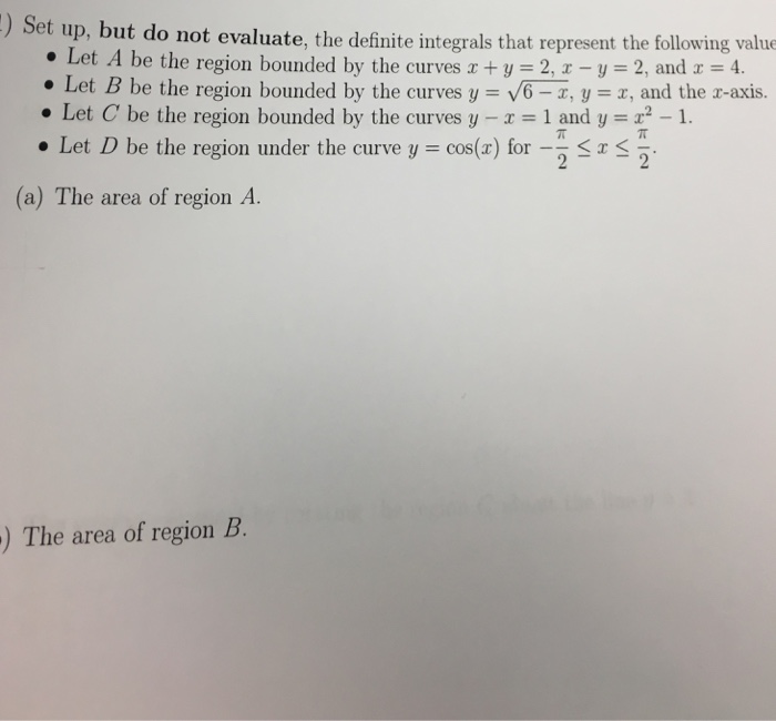 Solved Set up, but do not evaluate, the definite integrals | Chegg.com