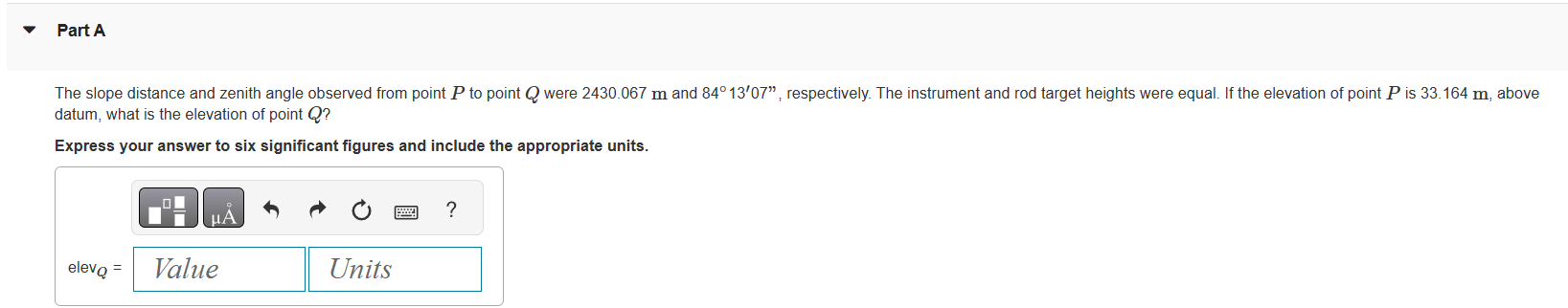 Solved datum, what is the elevation of point Q ? Express | Chegg.com
