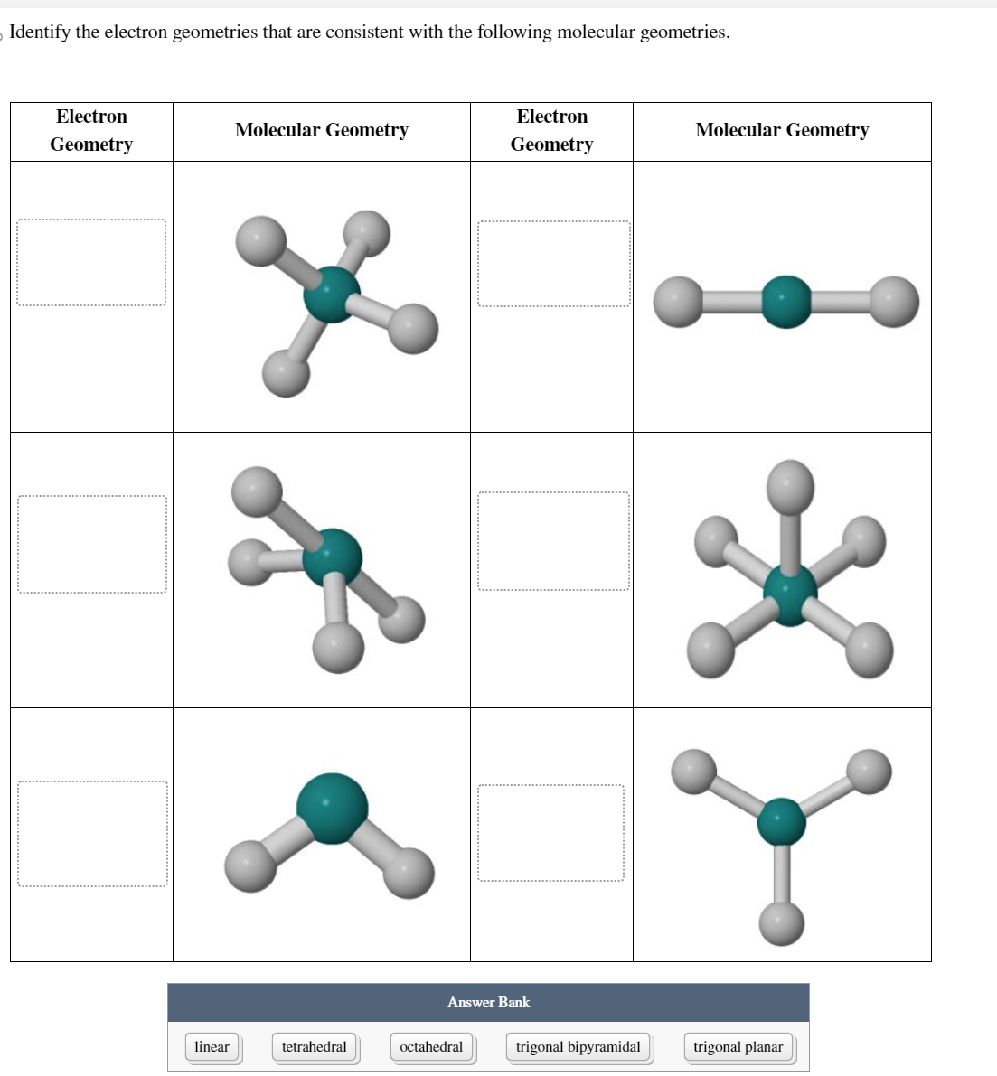 Solved Identify the electron geometries that are consistent | Chegg.com