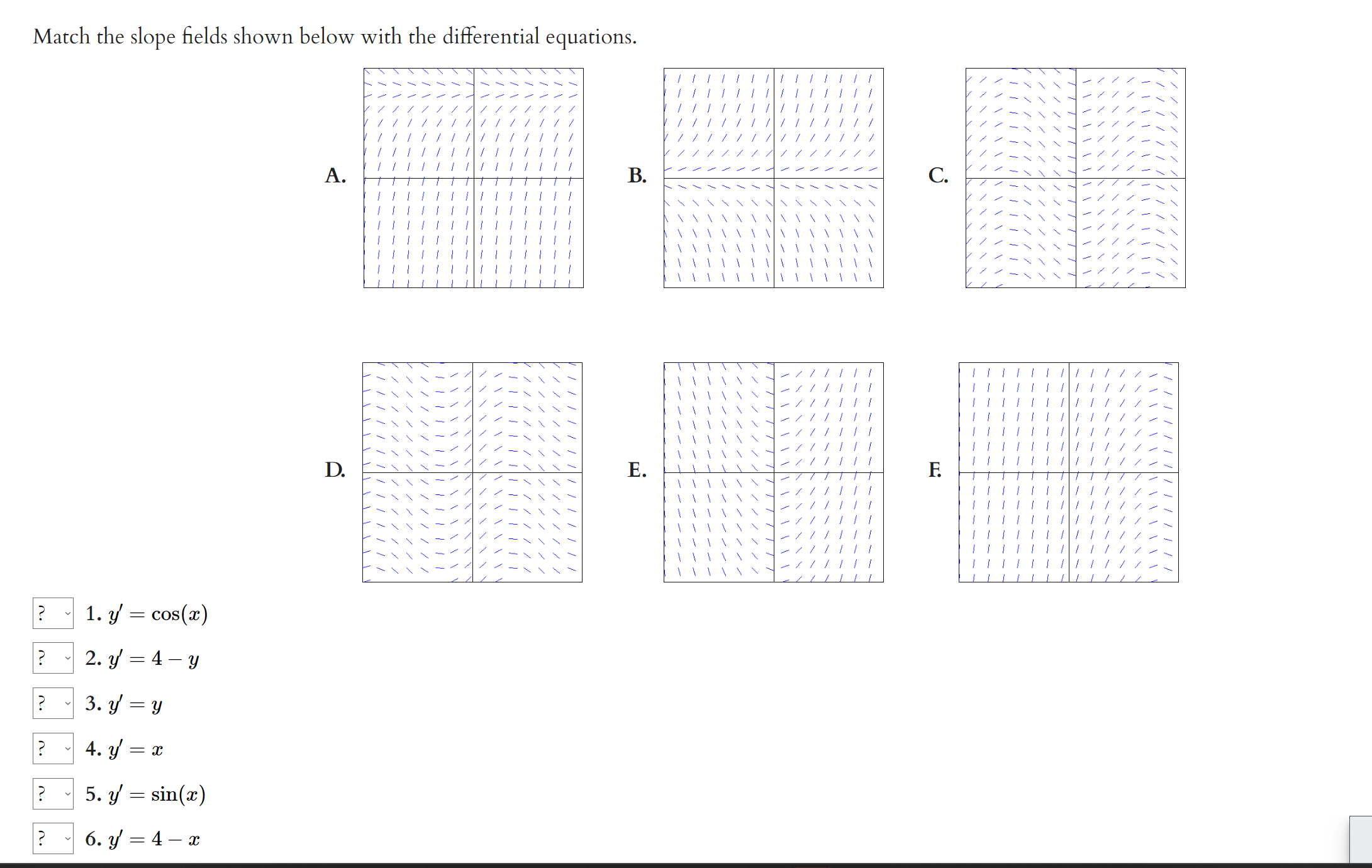 Solved Match the slope fields shown below with the | Chegg.com