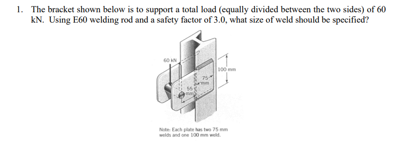 Solved 1. The bracket shown below is to support a total load | Chegg.com