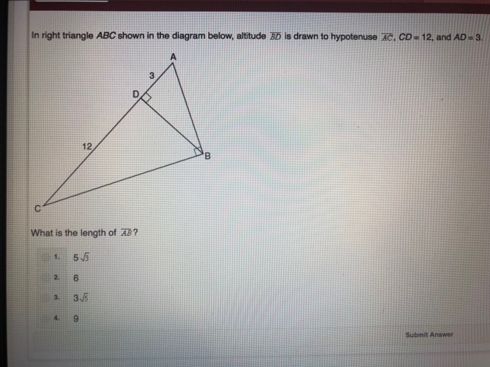 Solved In nght triangle ABC shown in the diagram below, | Chegg.com